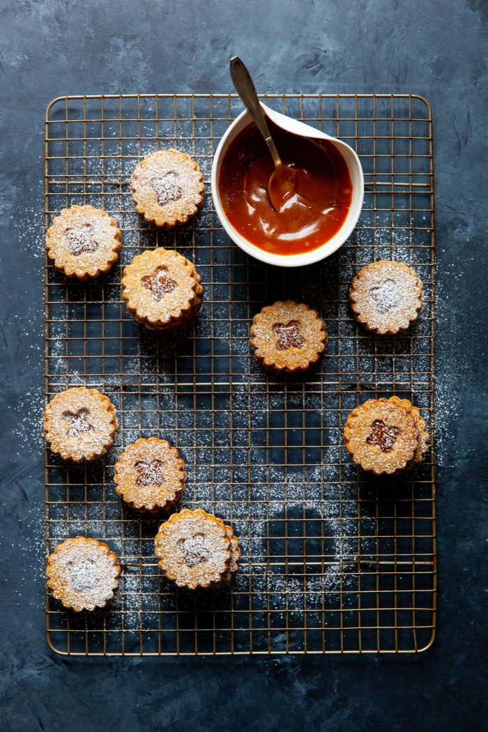 Pretzel Linzer Cookies with Salted Caramel - Everyday Annie